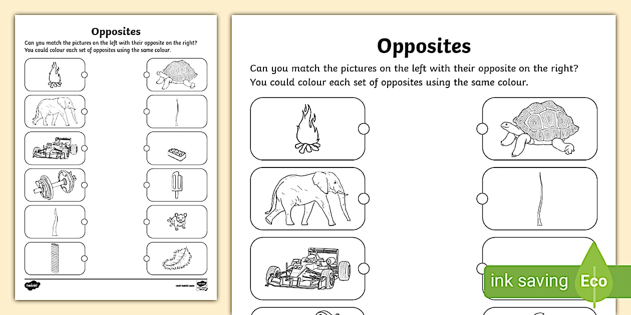 Opposites Matching Colouring Worksheet (teacher made)