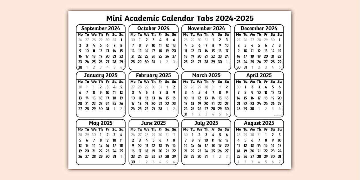 Mini Academic Tabs 2024- 2025 Calendar (Teacher-Made)