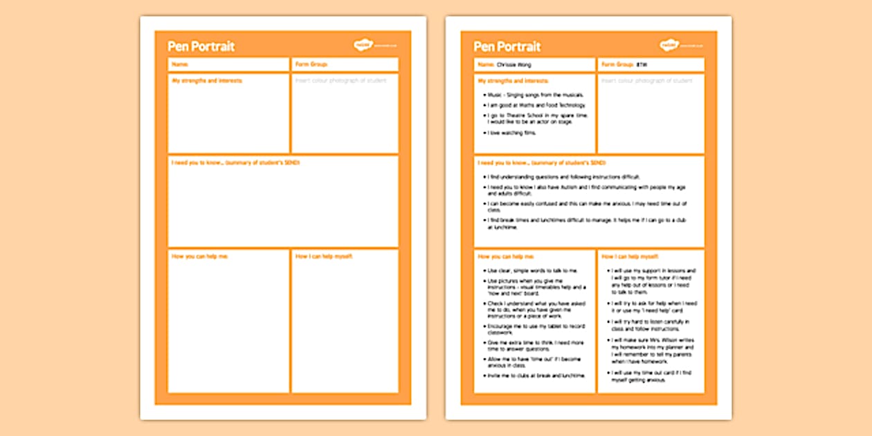 Black and White Pen Portrait Secondary (teacher made)