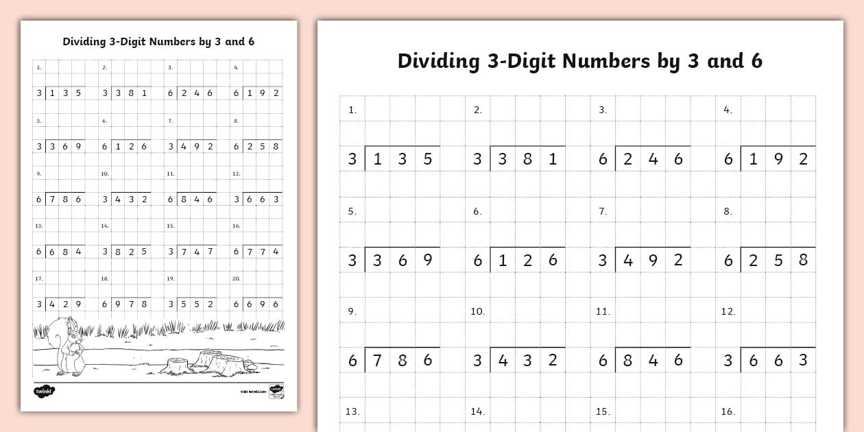 Autumn Dividing 3-Digit Numbers by 3 and 6 on Squared Paper