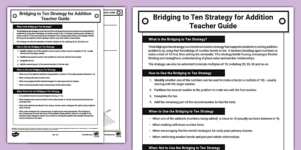 Bridging to Ten Strategy for Addition Guide - Twinkl