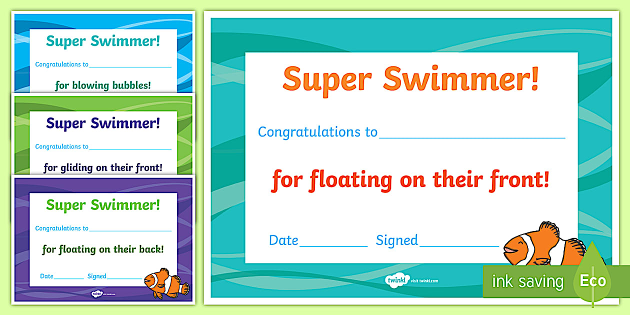 Editable New Zealand Swimming Junior Achievement Certificates