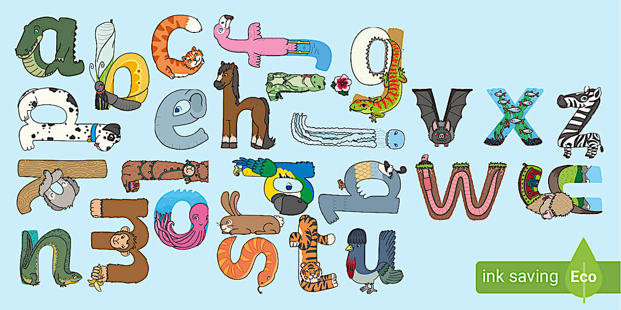 Black and White Lower Case Animal Alphabet Display Lettering