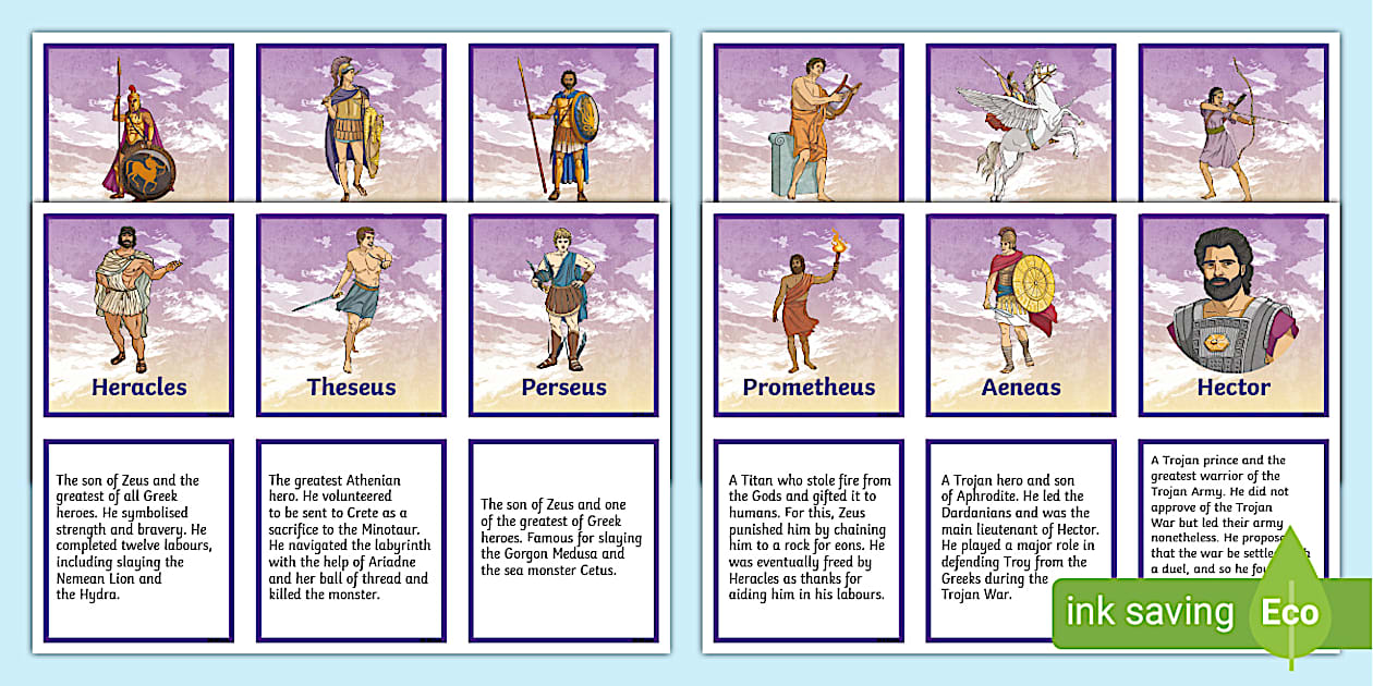 Greek Mythology Heroes Matching Cards (teacher made)