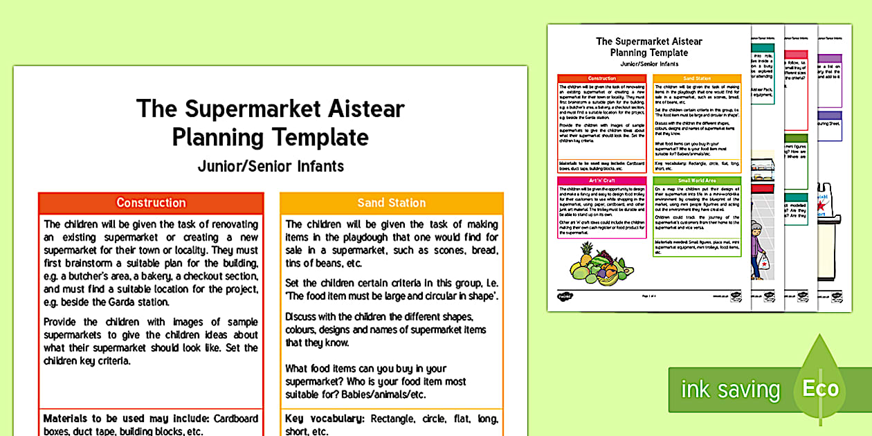 The Supermarket Aistear Planning Template (teacher made)
