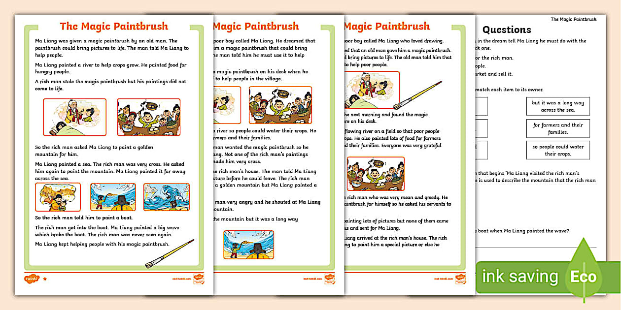 KS1 The Magic Paintbrush Differentiated Reading Comprehension Activity