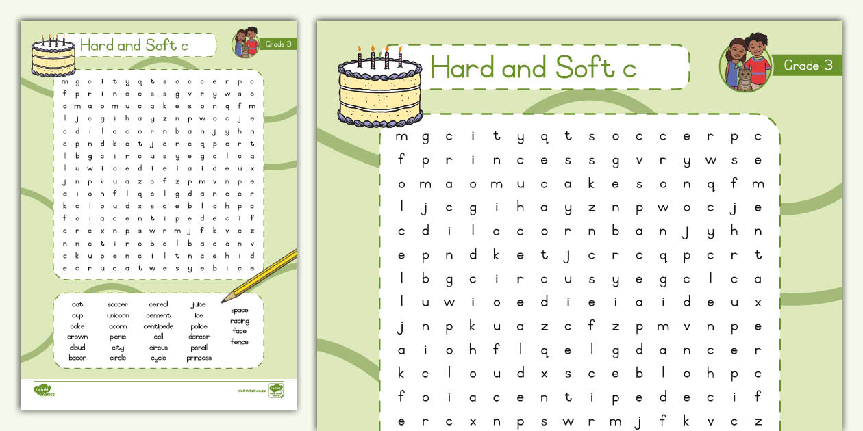 Grade 3: Hard and Soft c Word Search (teacher made) - Twinkl