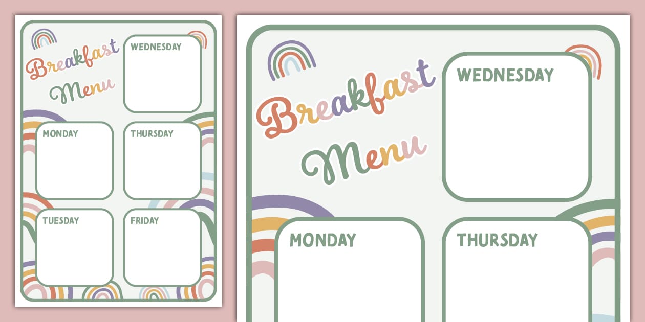 Muted Rainbow Themed Breakfast Menu Display Poster - Twinkl