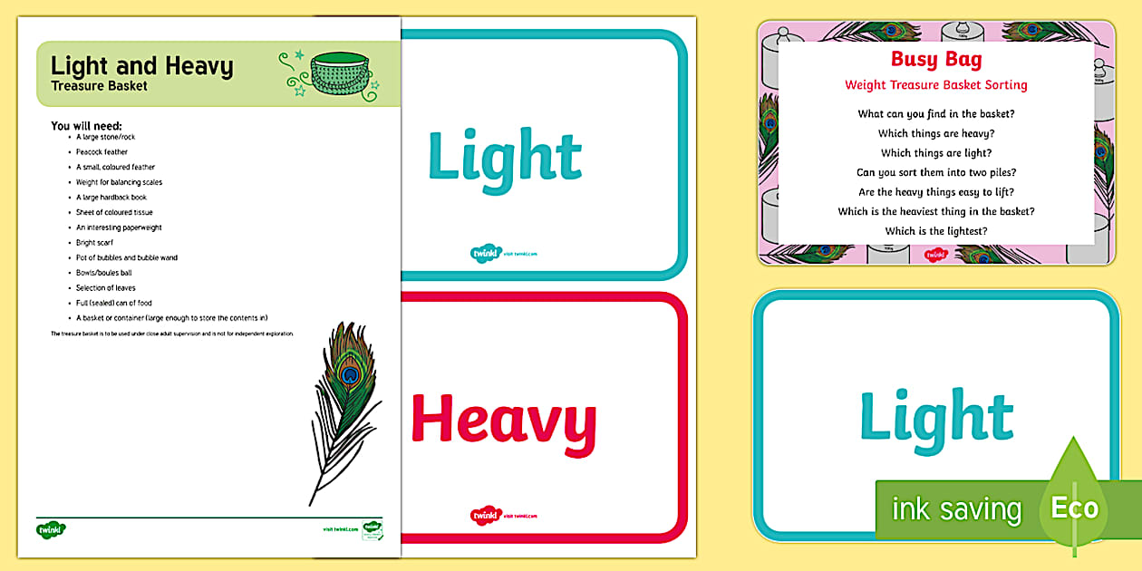 Weight Treasure Basket Sorting Busy Bag Prompt Card and Resource Pack