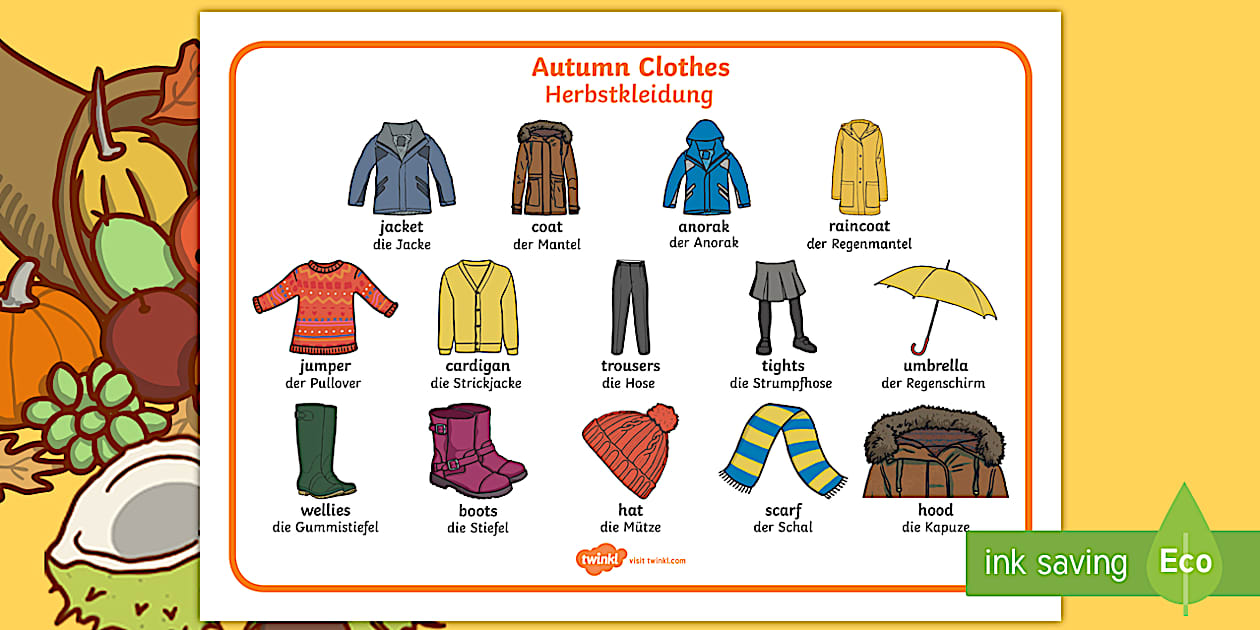 Autumn Clothes Word Mat English/German - Twinkl