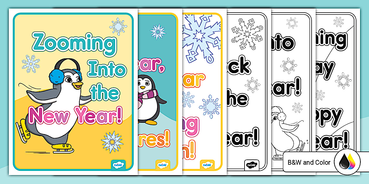 Colorful Sliding into the New Year Posters | Twinkl USA