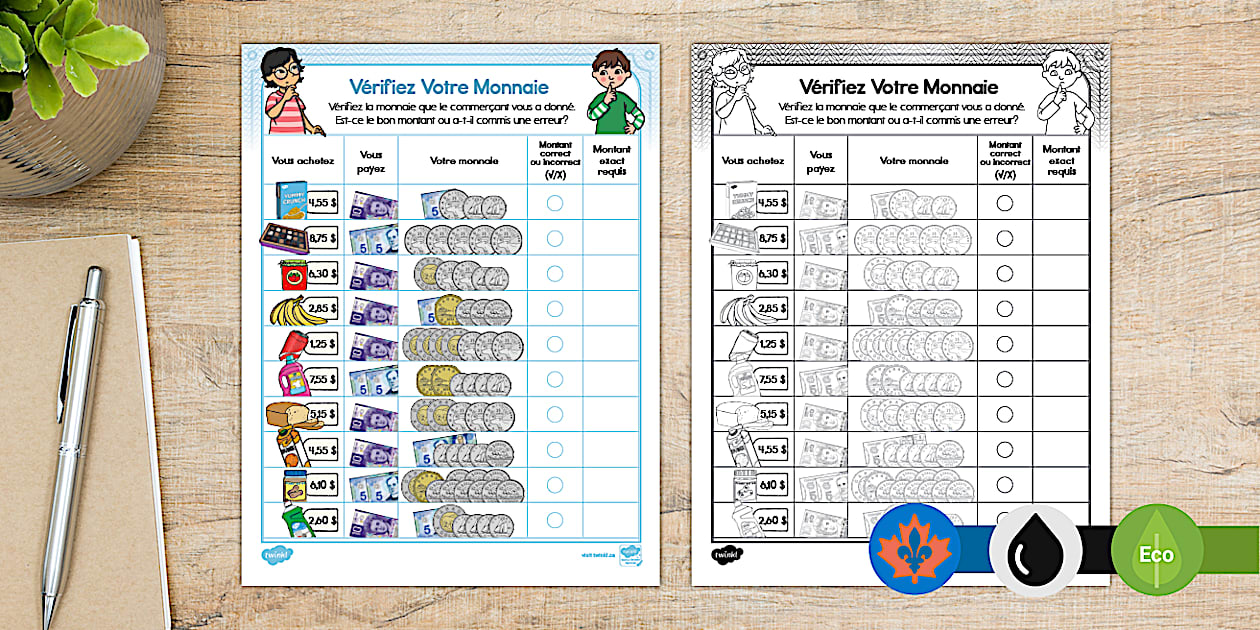 Canadian Money Check Your Change Under $10 Activity French