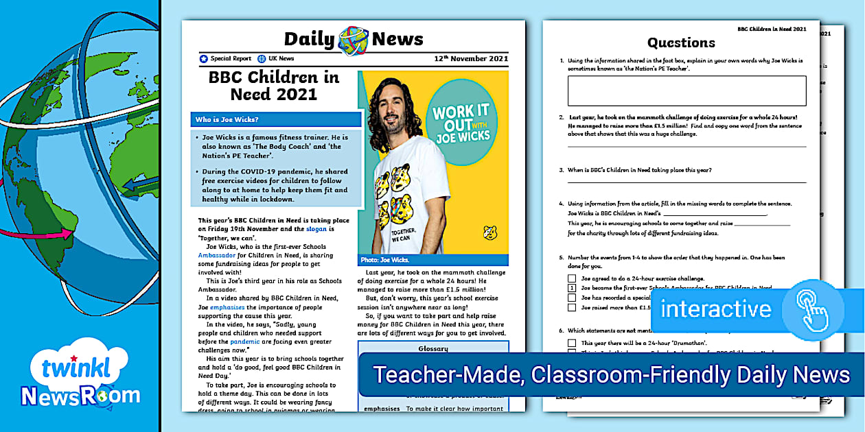 FREE! - News Story for Children 9-11: BBC Children in Need 2021