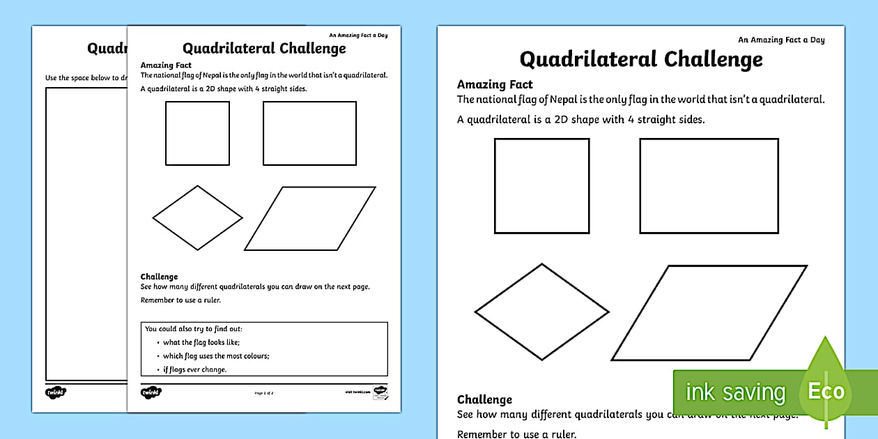 Editable Quadrilateral Challenge Worksheet - Twinkl