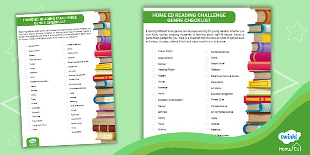 Home Ed Reading Challenge Genre Checklist - Twinkl