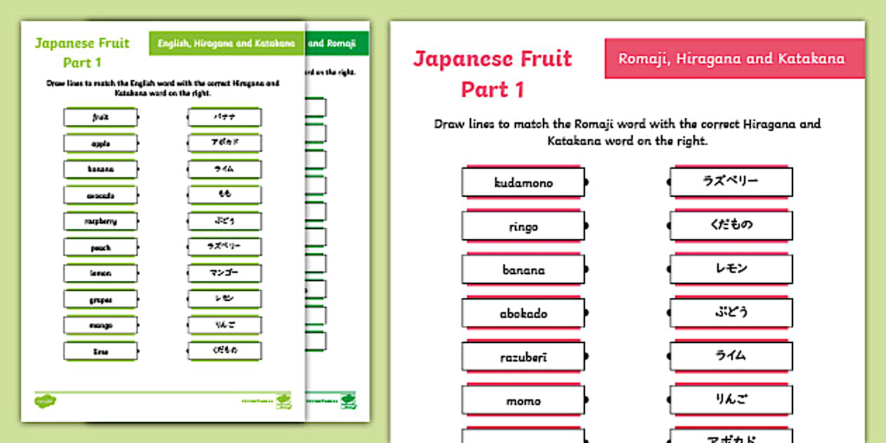 Japanese Fruits (Part 1) Matching Activity (teacher made)