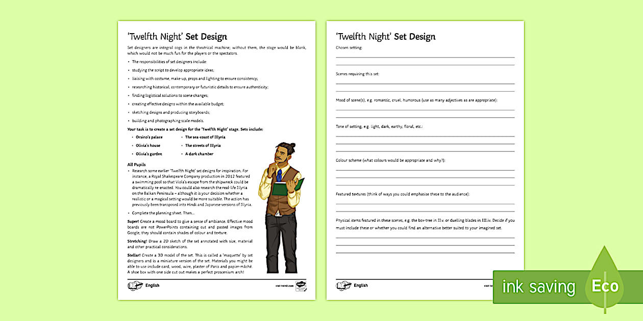 Editable Twelfth Night: Set Design Differentiated Worksheets