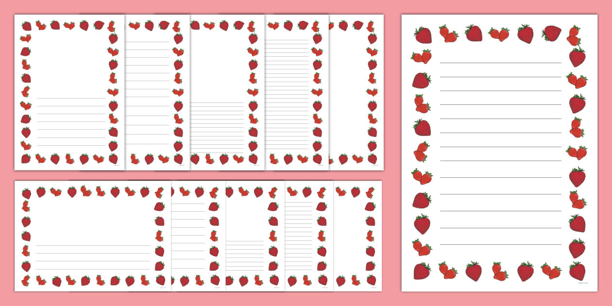 Strawberry Full Page Borders - Twinkl Templates - Twinkl