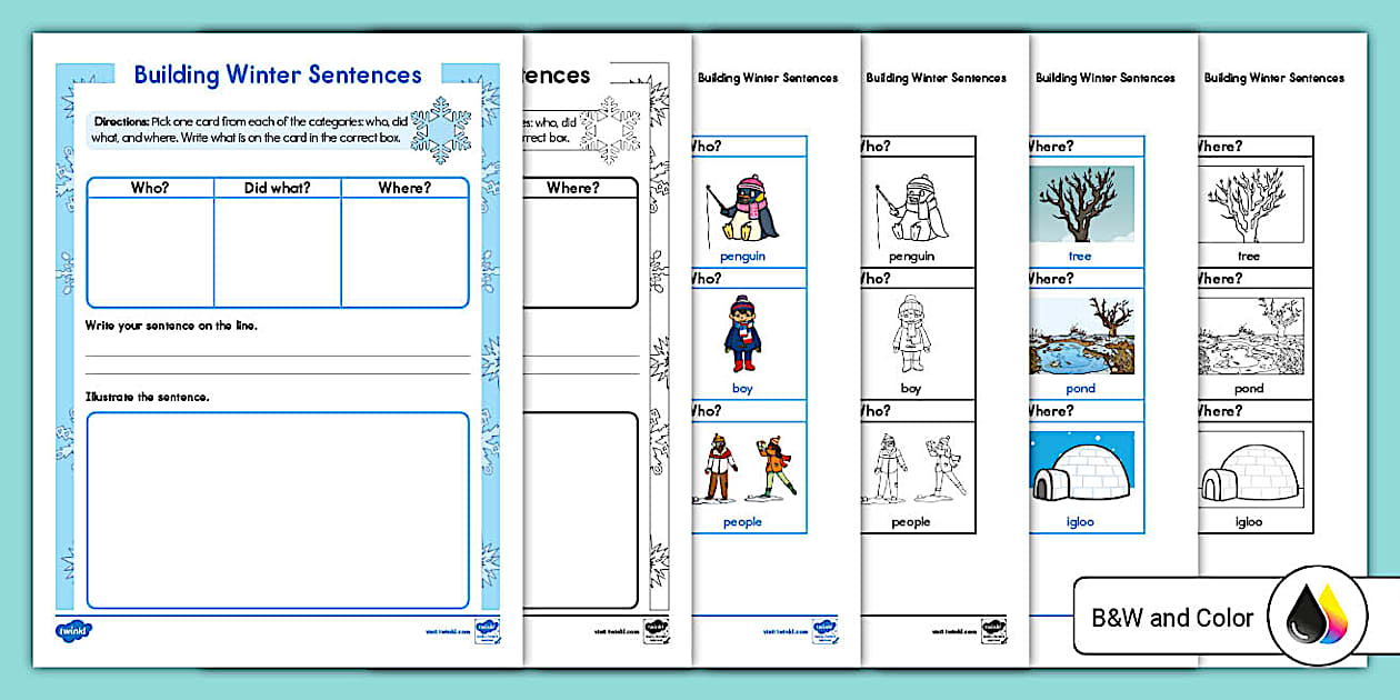 First Grade Building Winter Sentences Activity Worksheet