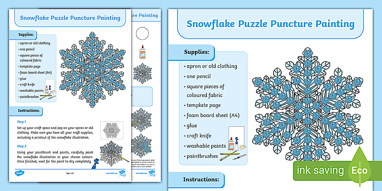 Snowflake Puzzle Puncture Painting (teacher made) - Twinkl