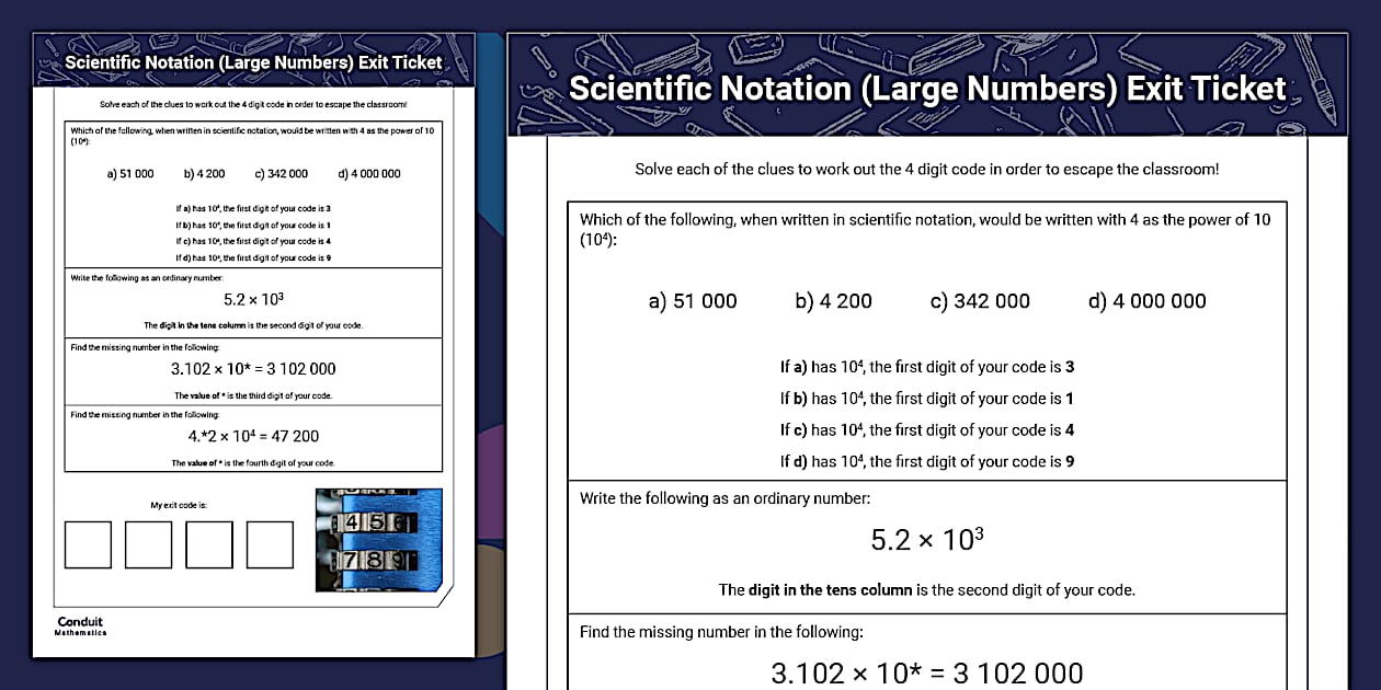Scientific Notation (Large Numbers) Exit Ticket - Twinkl