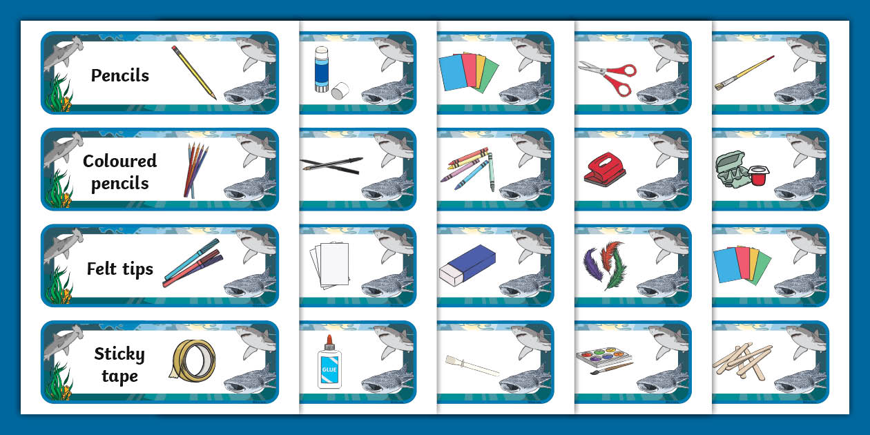 Shark Themed Editable Creative Area Resource Labels