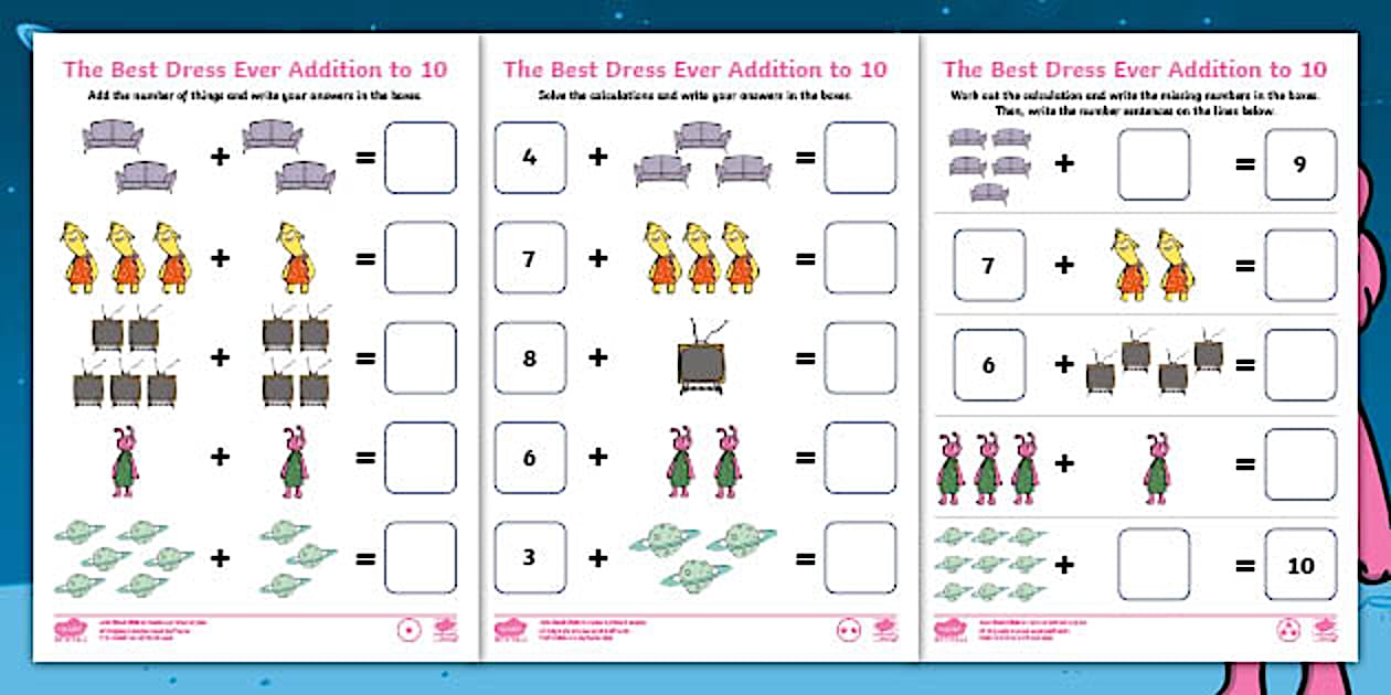Higher Ability The Best Dress Ever Addition to 10 Worksheet