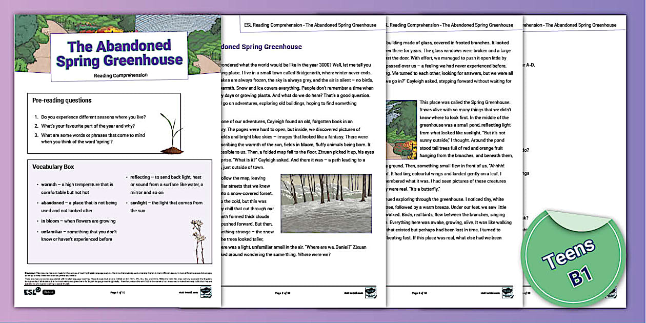 ESL The Abandoned Spring Greenhouse Fictional Story - Twinkl