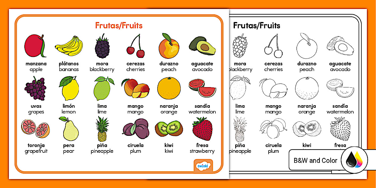 Fruits Word Mat in Spanish/English | Twinkl USA - Twinkl