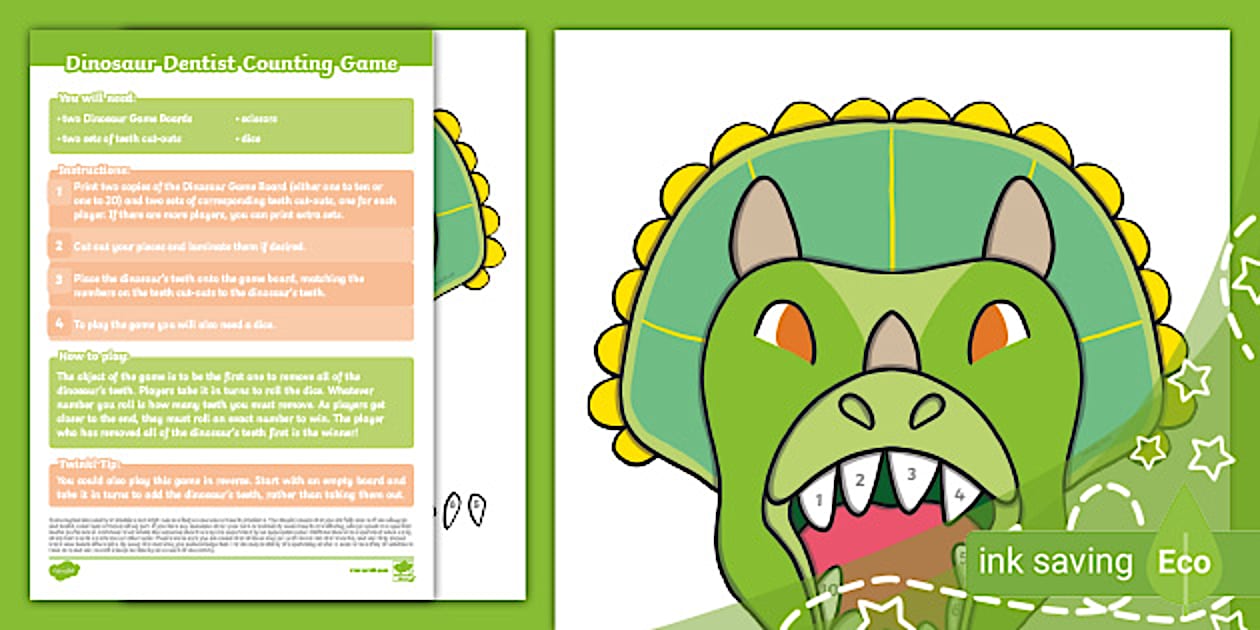 Dinosaur Dentist Counting Game (teacher made) - Twinkl