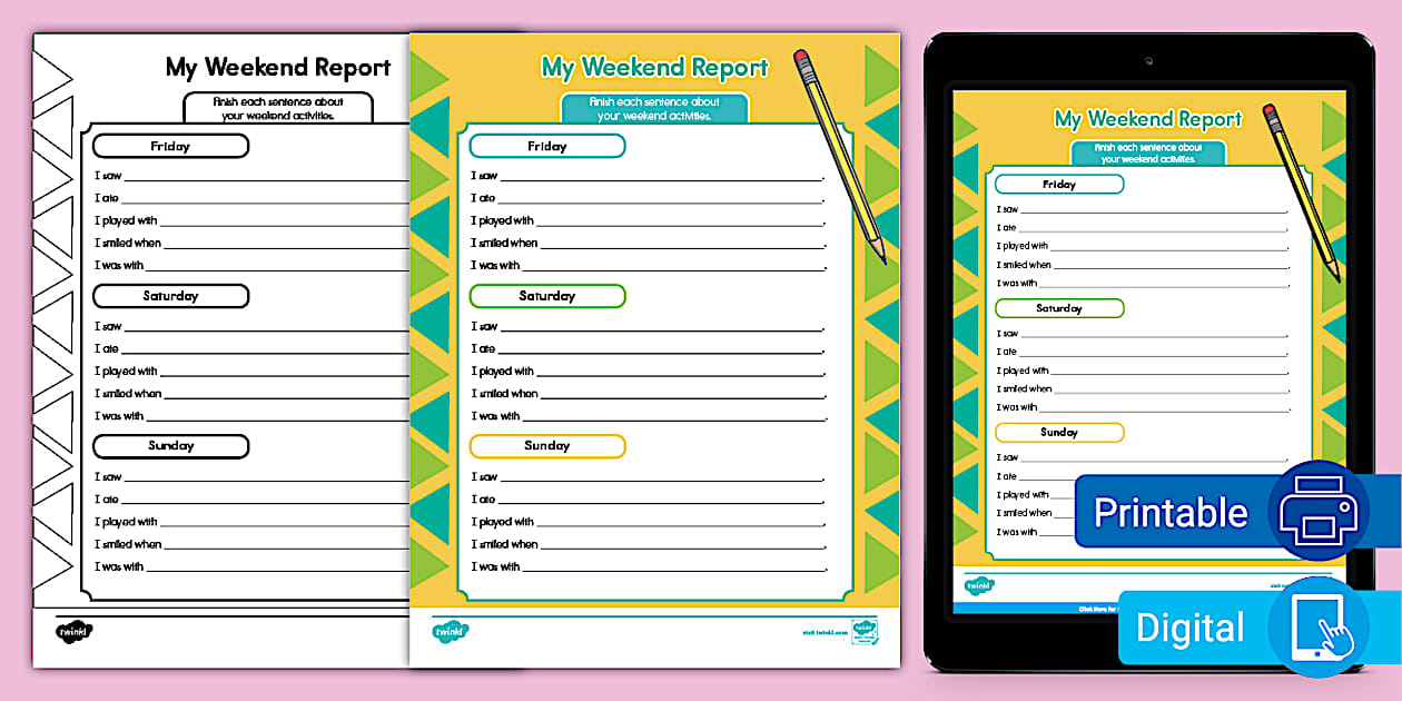 My Weekend Report Worksheet for K-2nd Grade (teacher made)