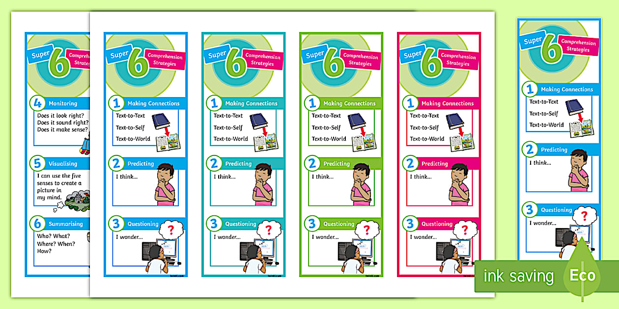 TAS F-2 Super 6 Comprehension Strategies Bookmarks - Twinkl