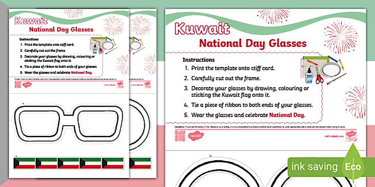 Kuwait National Day Glasses Paper Craft Activity - National Day Glasses