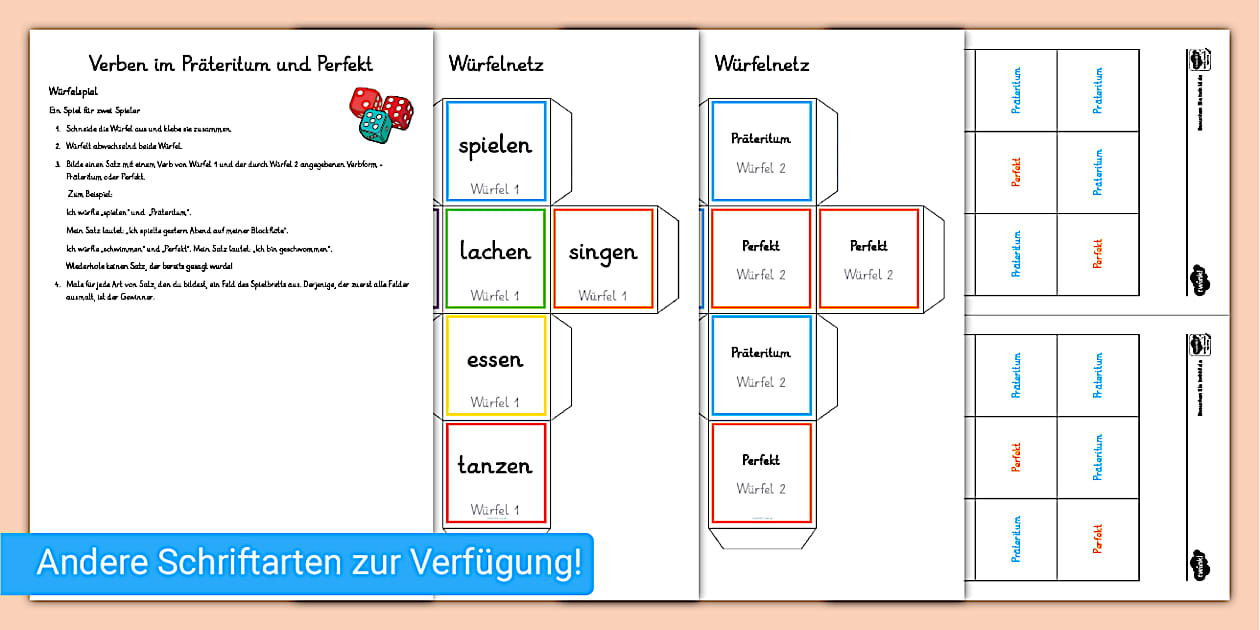 Perfekt und Präteritum: Arbeitsblatt – Würfelspiel