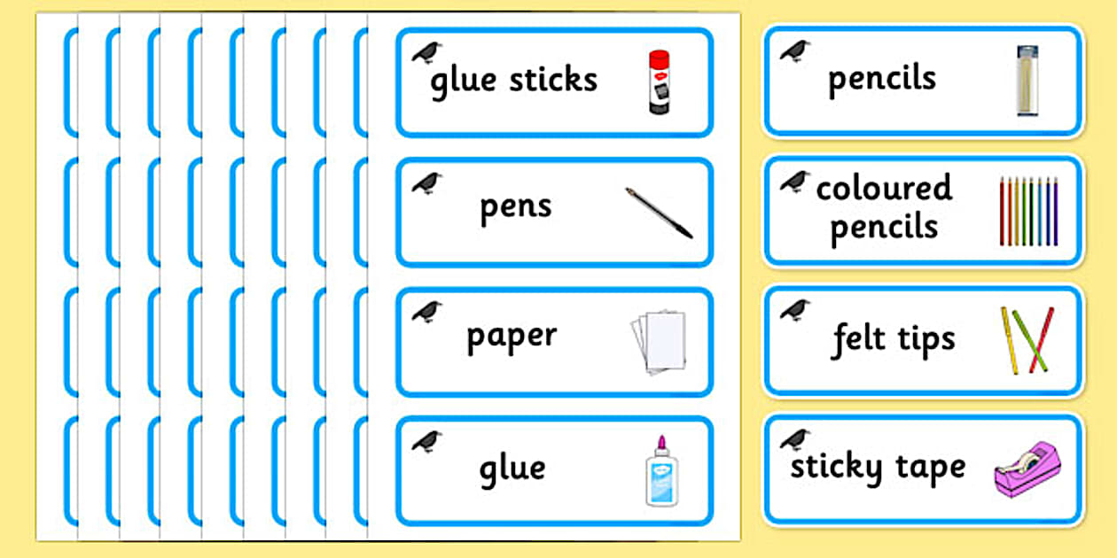 Cursive Raven Themed Editable Creative Area Resource Labels