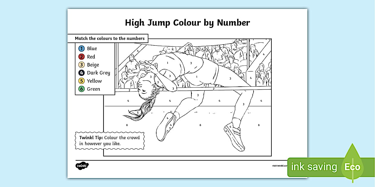 High Jump Colour-by-Number Worksheet | Twinkl KS1 Colouring