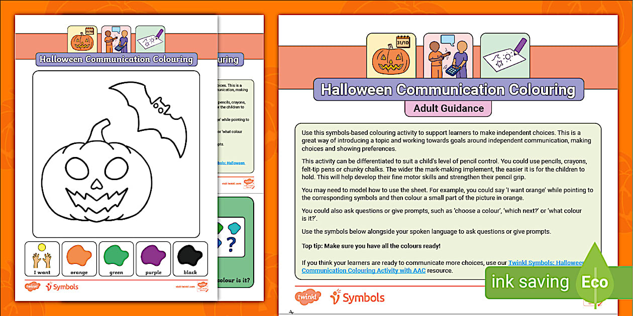 Twinkl Symbols: Halloween Communication Colouring Activity