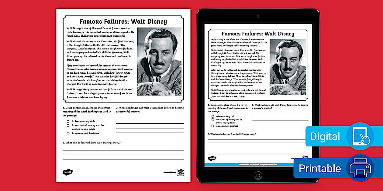 Sixty-Second Reads: Famous Failures Reading Passage and Comp