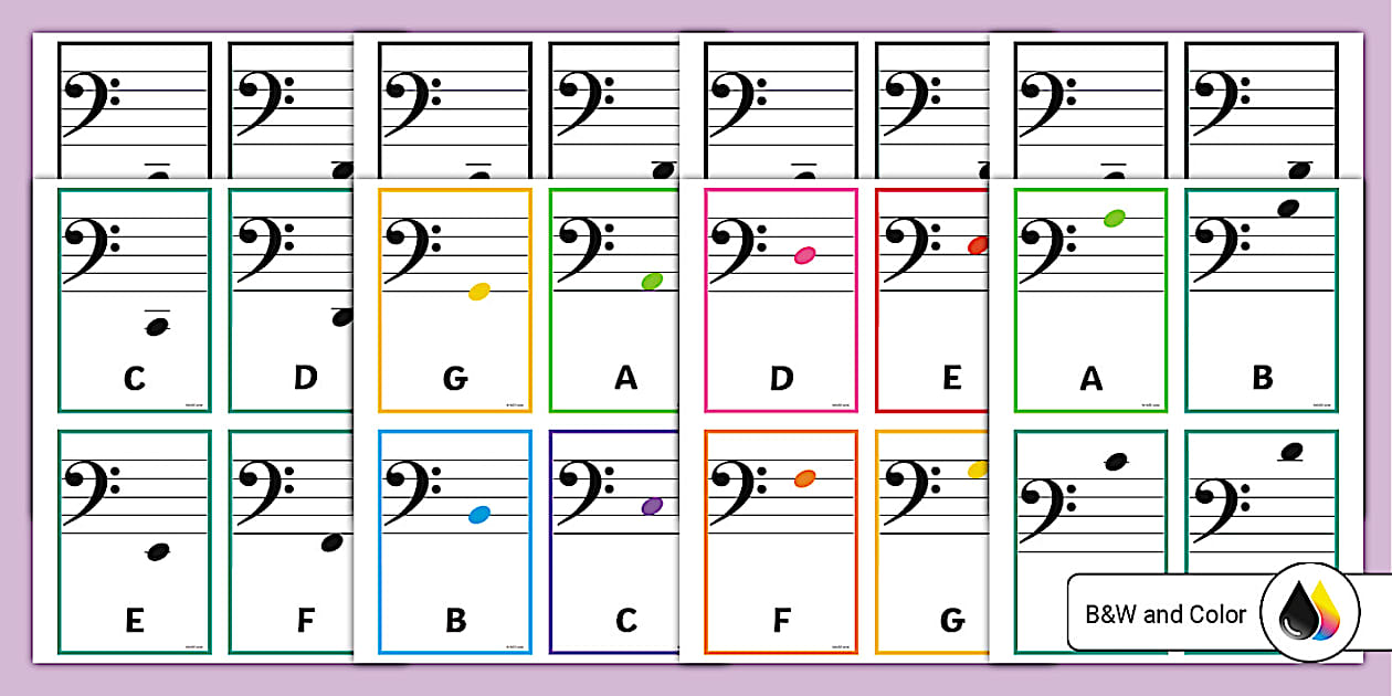 Bass Clef Music Notes Cards (Teacher-Made) - Twinkl