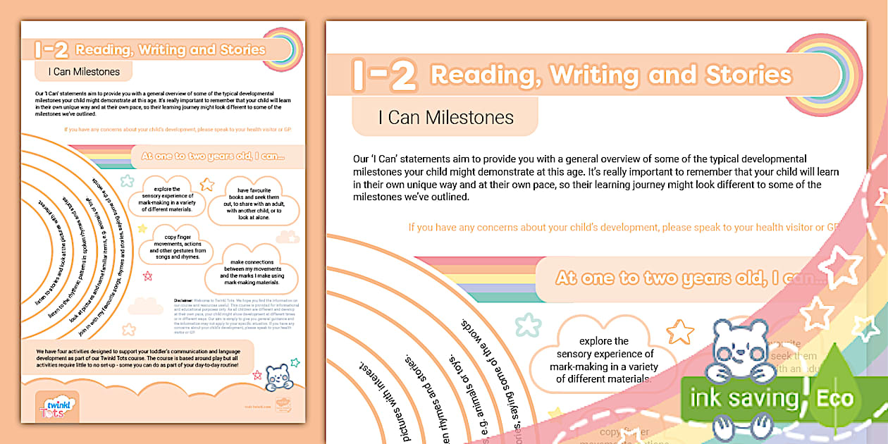 1-2 Years Reading, Writing and Stories I Can Milestones