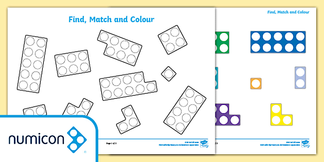 Numicon Shapes Find Match And Colour Worksheet Twinkl
