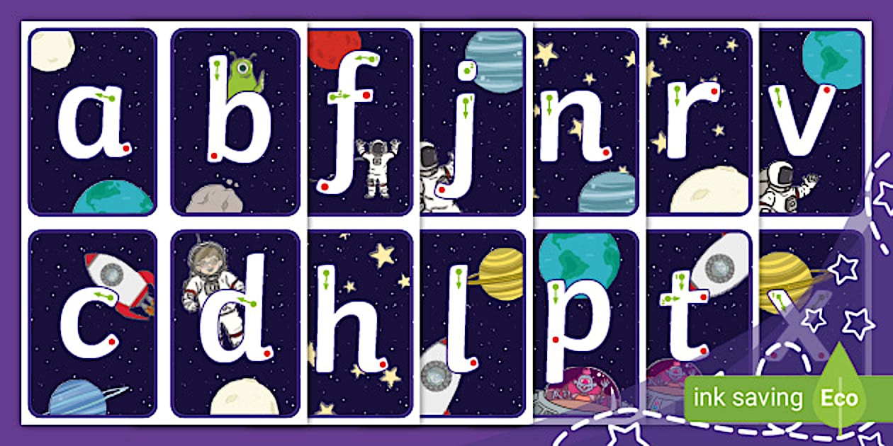 Space-Themed A to Z Lower-Case Letter Formation Tracing Cards