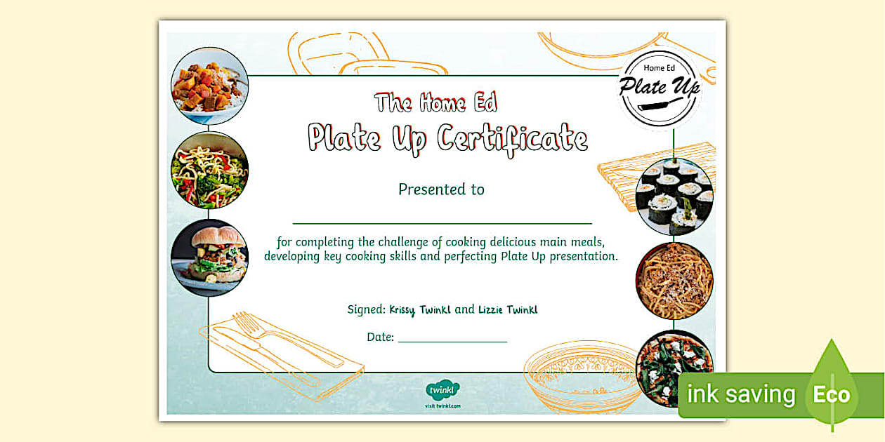 Home Ed Plate Up Completion Certificate (Teacher-Made)