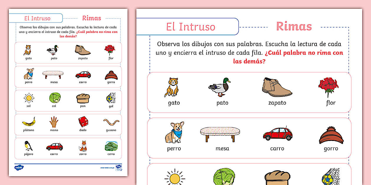 Ficha de actividad: Hallar el intruso en las rimas - Twinkl