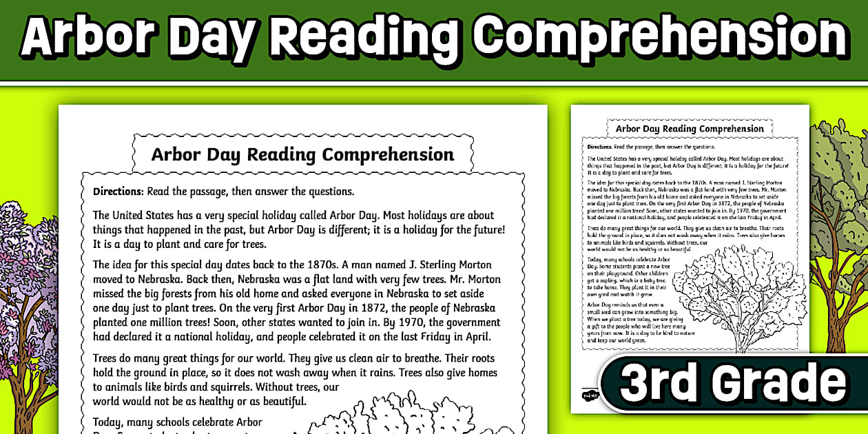Third Grade Arbor Day Reading Comprehension Worksheet