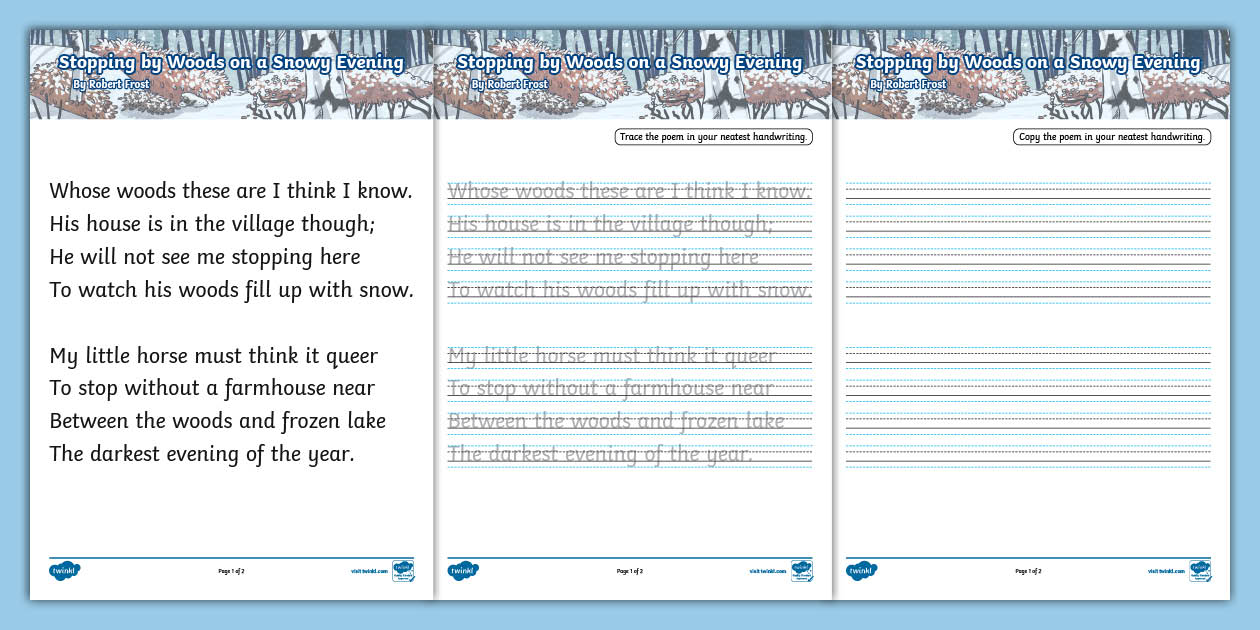 Stopping by Woods on a Snowy Evening Robert Frost - Twinkl