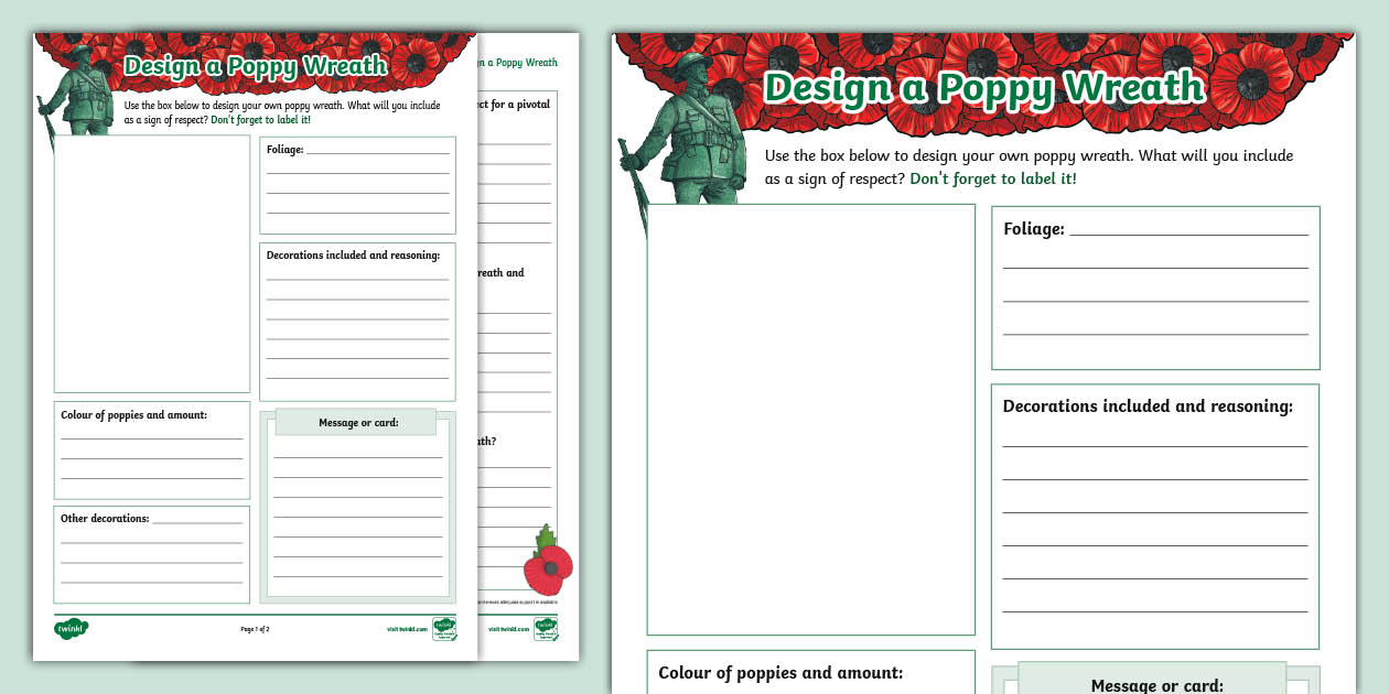 KS2 Design a Poppy Wreath Worksheet (teacher made) - Twinkl