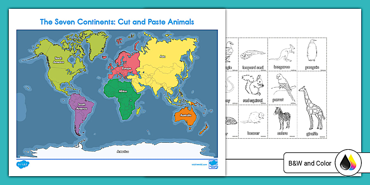 7 Continents Animal Cut and Paste Activity | Twinkl USA