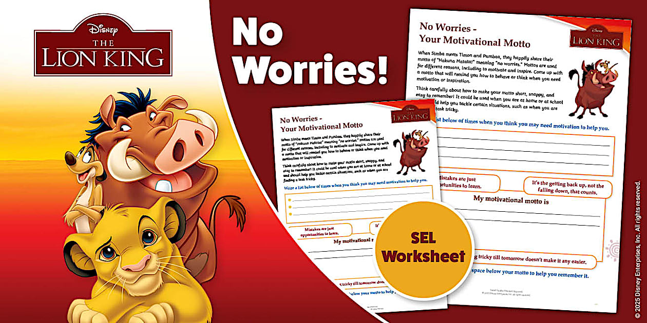 The Lion King: Your Motivational Motto SEL Worksheet