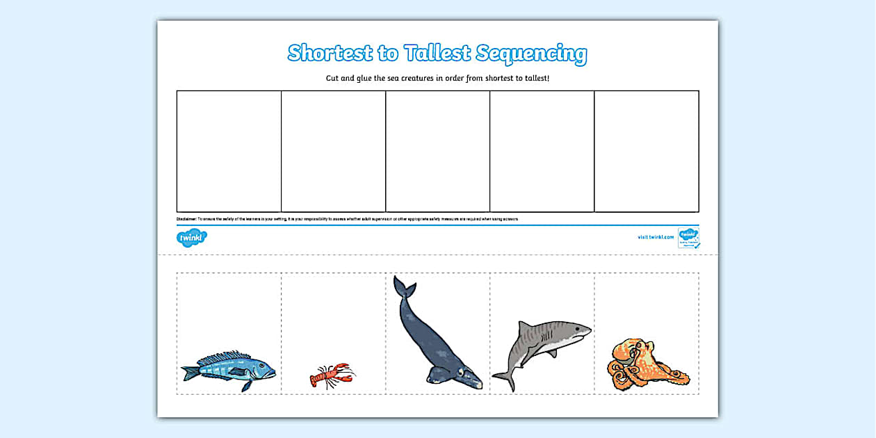 Shortest to Tallest Under the Sea Sequencing Worksheet